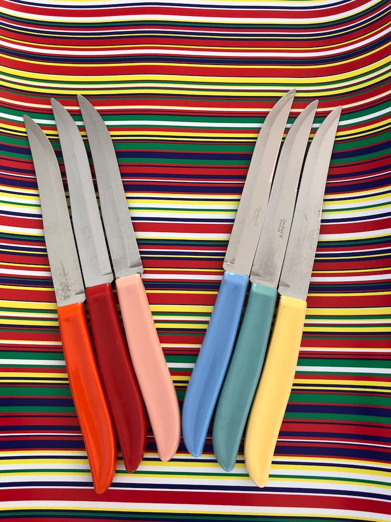 Vintage Stainless Steak Knives/quikut Steak Knife Set/pastel Steak ...