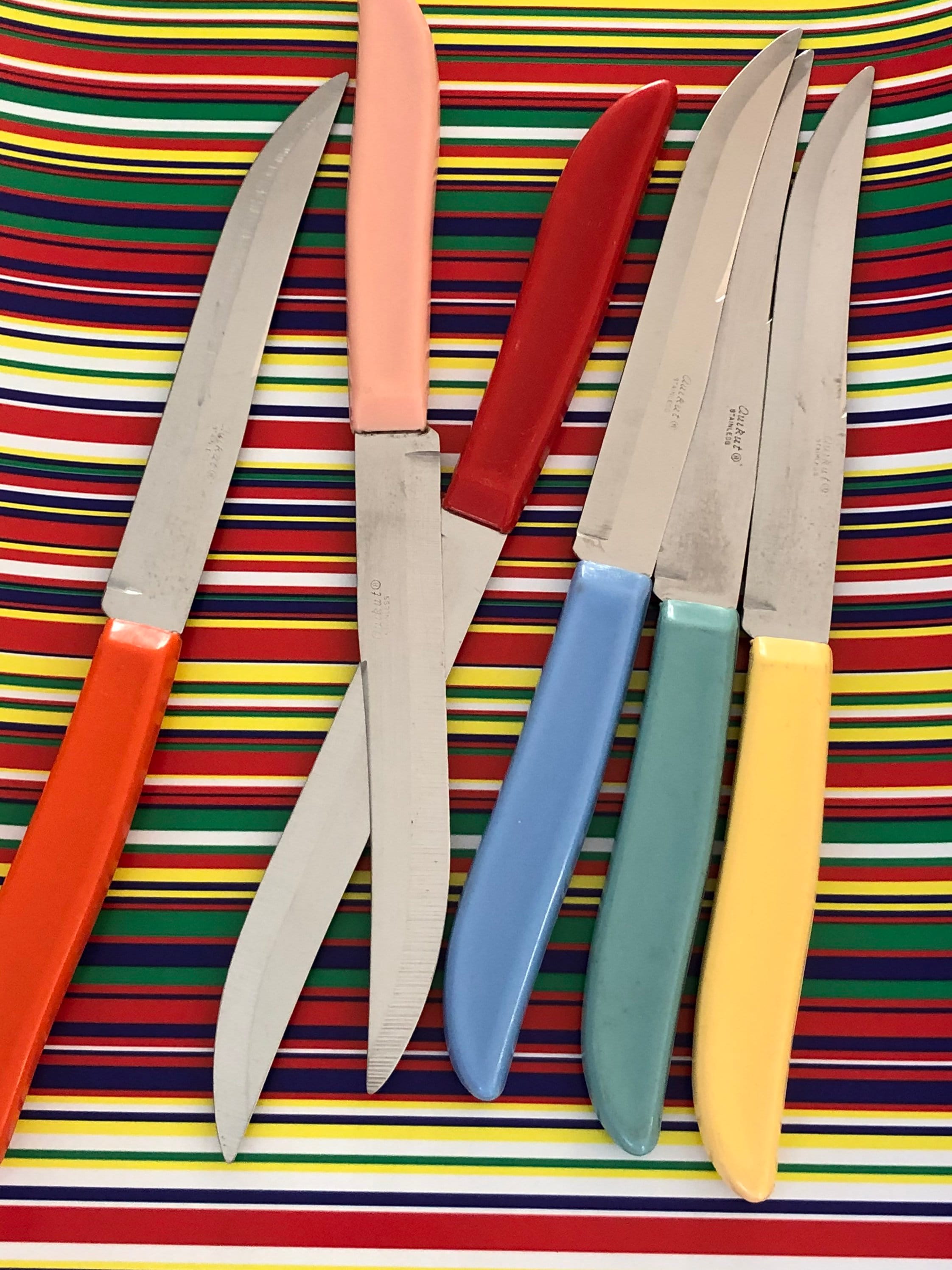 Vintage Stainless Steak Knives/quikut Steak Knife Set/pastel Steak ...