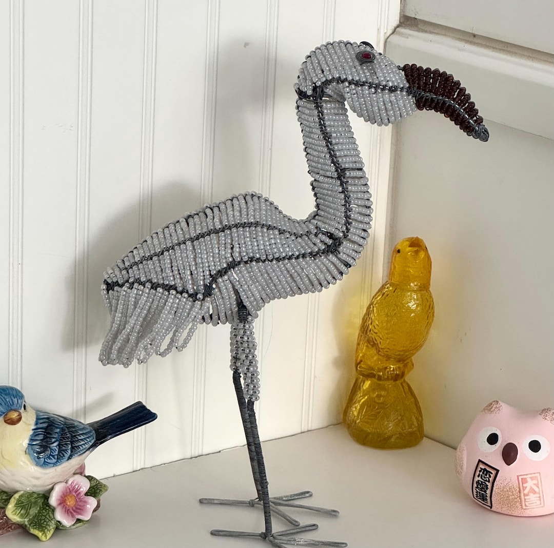 Vintage Wire Bead Flamingo Stork Figure/african Crafted Beaded Flamingo ...