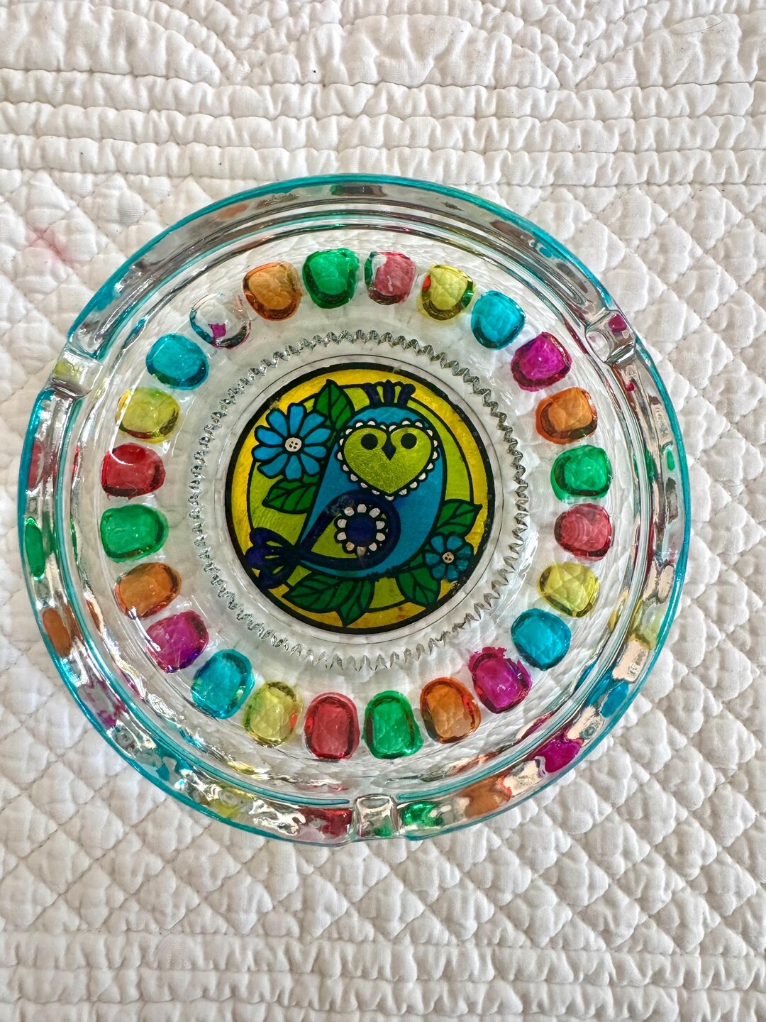 Vintage Groovy Foil Ashtray/1970s Hippy Ashtray/vintage Psychedelic Owl ...