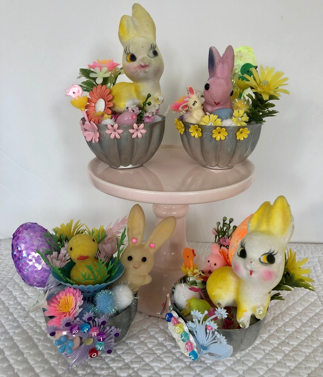 Easter Basket With Flocked Chick/vintage Easter Bunny in Basket/mid ...