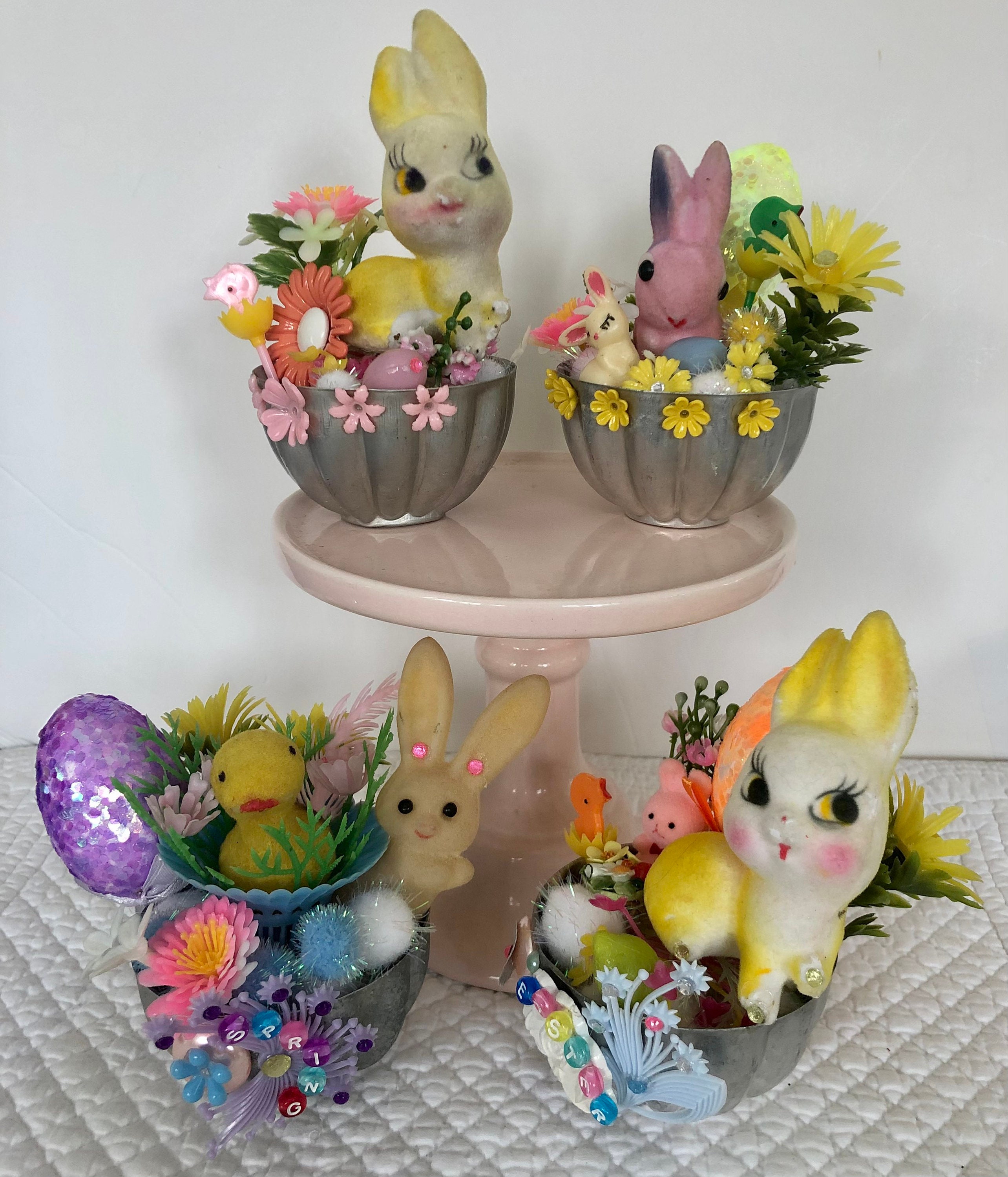 Easter Basket With Flocked Chick/vintage Easter Bunny in - Etsy