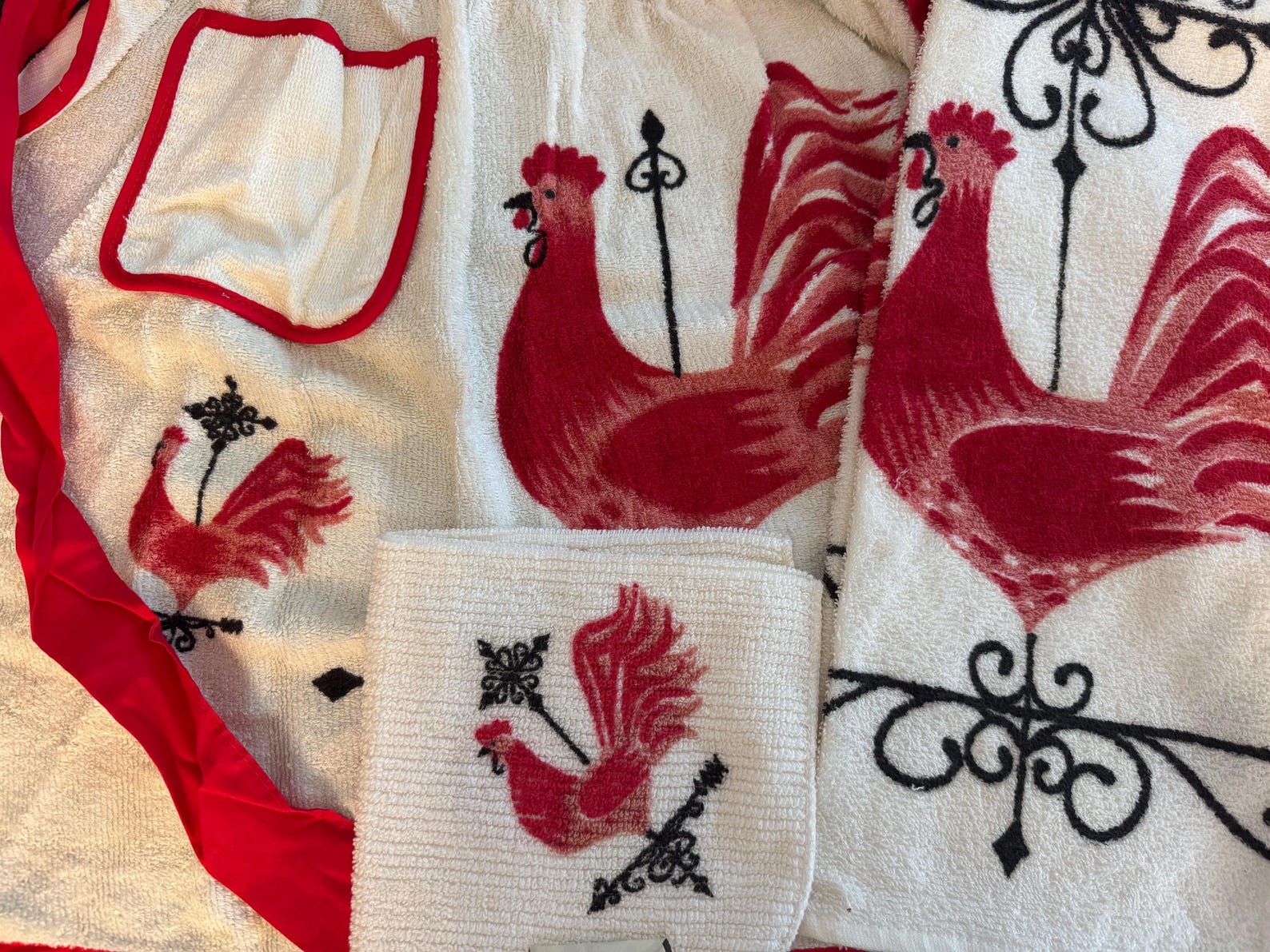 1970s Bright Red Rooster Dish Towel/groovy Bird Dish Towel/vintage ...