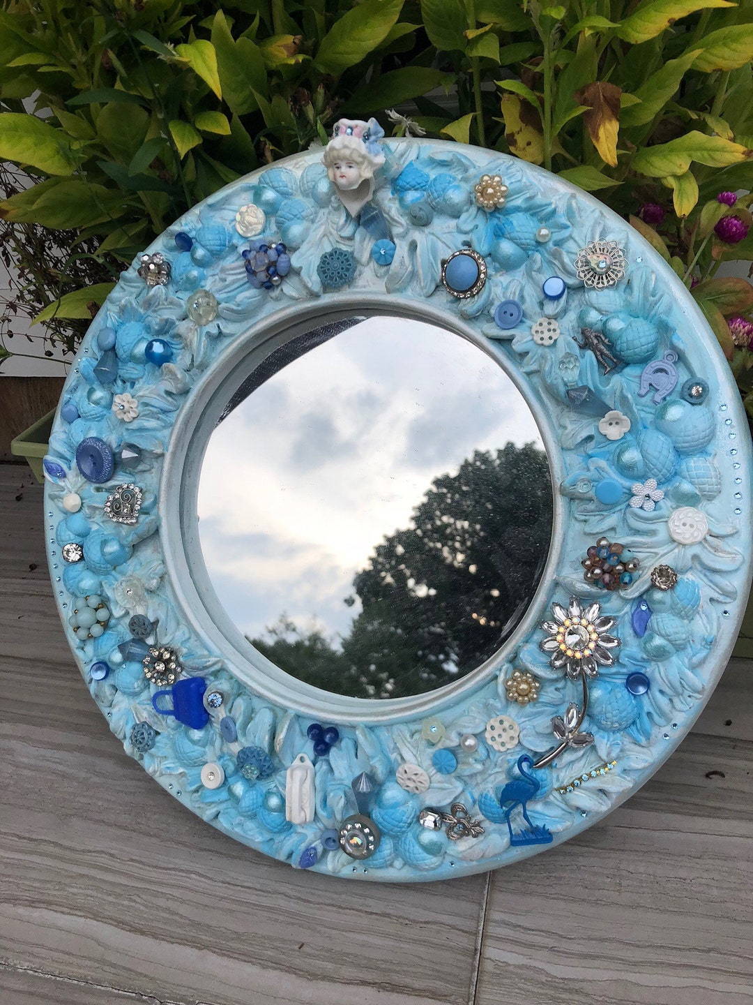 Round Rococo Mirror|home Decor Shabby Chic Mirror/mosaic Button Mirror ...