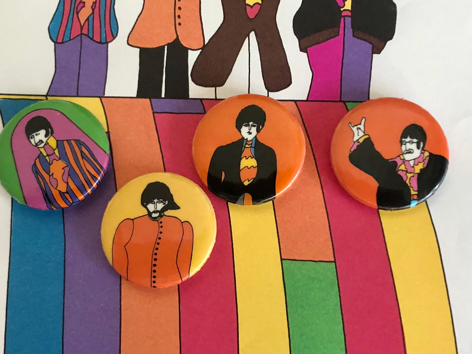 Vintage Beatles Yellow Submarine Pin Set/the Beatles Pin Back - Etsy