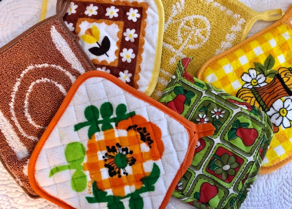 Vintage Terry Pot Holder /mid Century Terry Oven Mitts/mid - Etsy