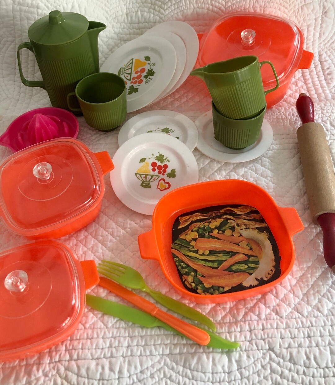 Vintage Pretend Play Kitchen Set/pretend Tea Party/orange Corning ...