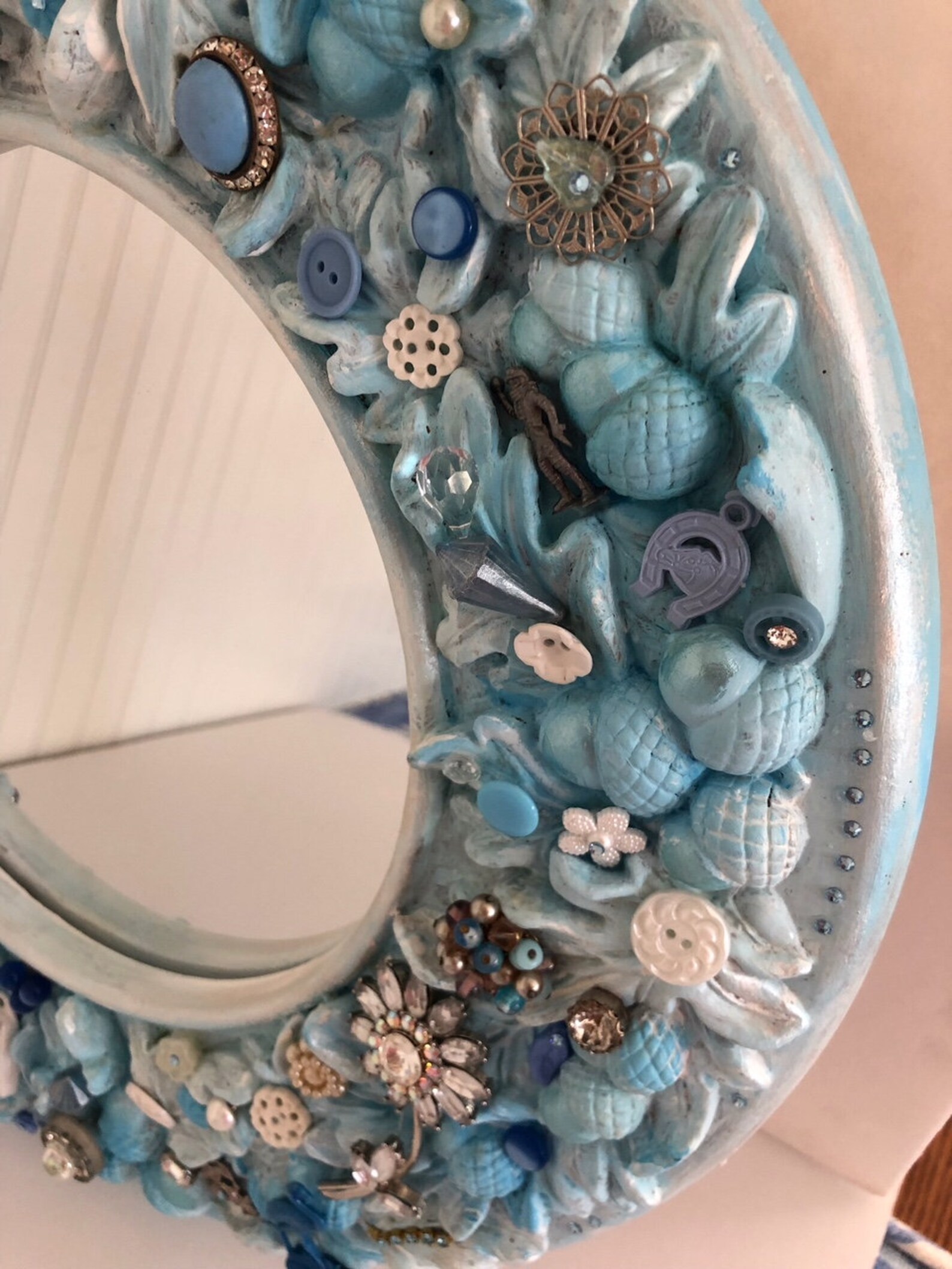 Round Rococo Mirror|home Decor Shabby Chic Mirror/mosaic Button Mirror ...