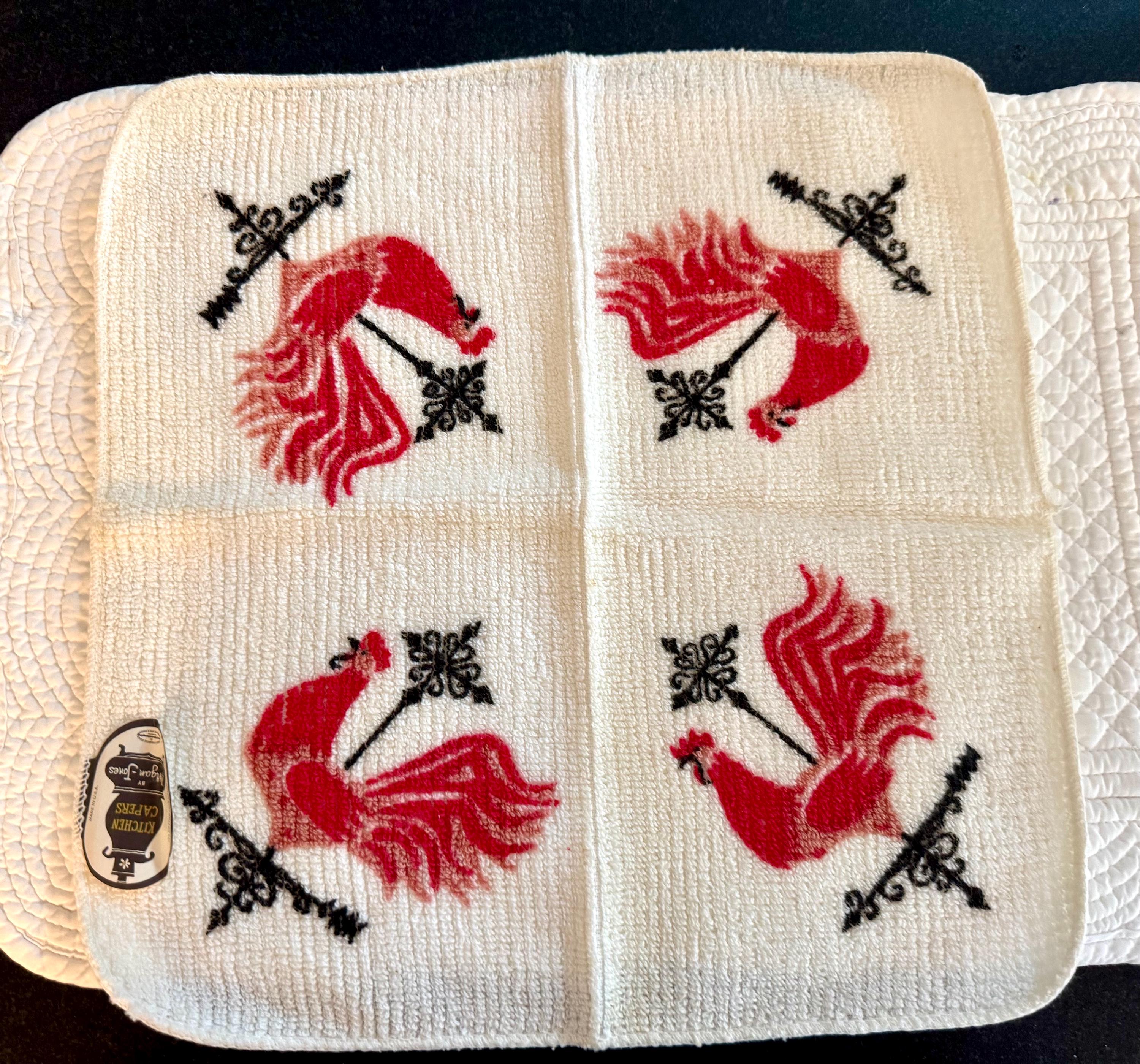 1970s Bright Red Rooster Dish Towel/groovy Bird Dish Towel/vintage ...