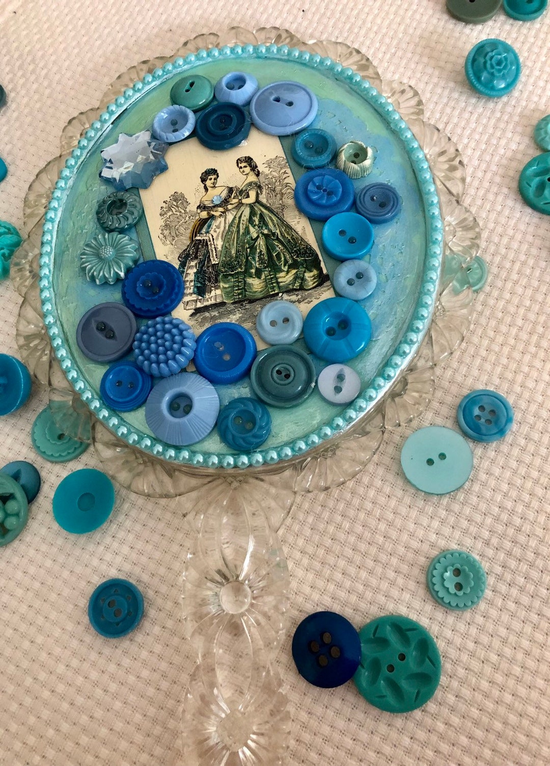 Vintage Hand Mirror/vintage Mirror With Buttons/vintage Vanity Pearl ...