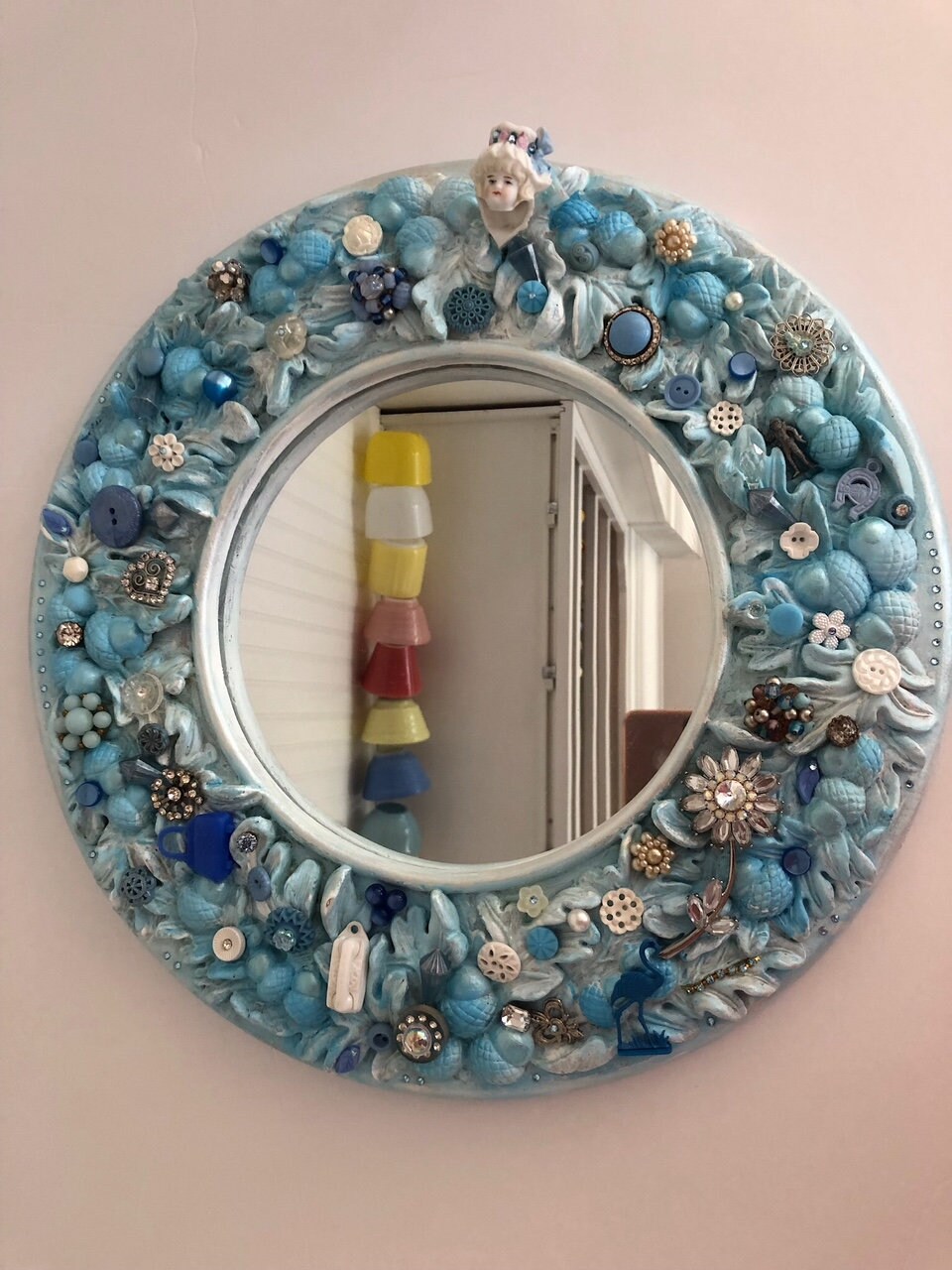 Round Rococo Mirror|home Decor Shabby Chic Mirror/mosaic Button Mirror ...