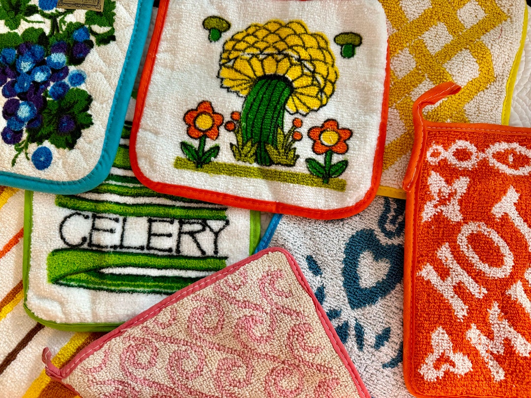 Vintage Terry Pot Holder /mid Century Terry Oven Mitts/mid Century ...