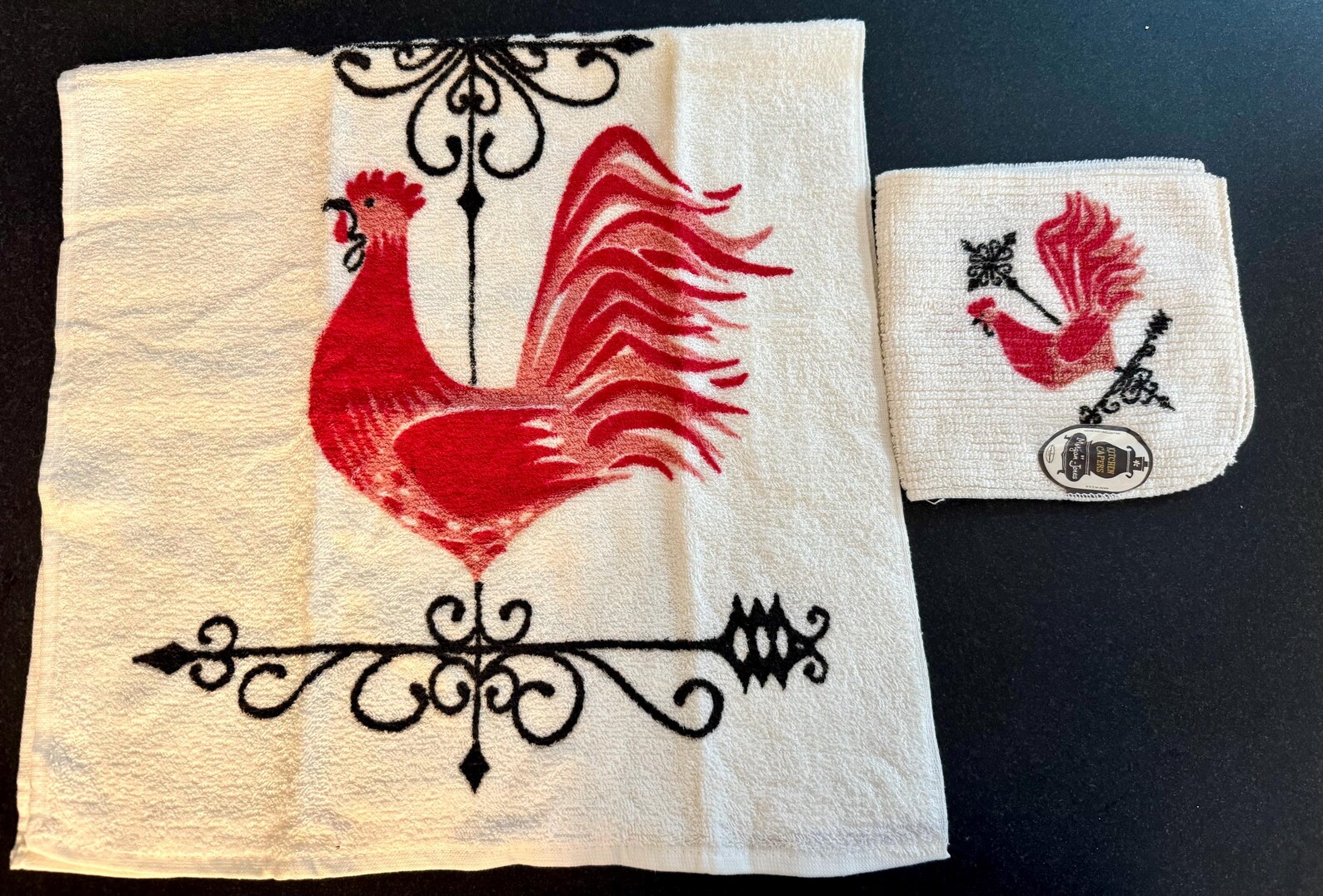 1970s Bright Red Rooster Dish Towel/groovy Bird Dish Towel/vintage ...