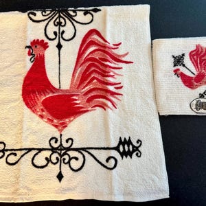 1970s Bright Red Rooster Dish Towel/groovy Bird Dish Towel/vintage ...