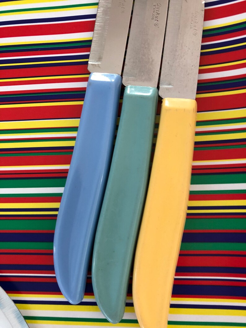 Vintage Stainless Steak Knives/quikut Steak Knife Set/pastel Steak ...