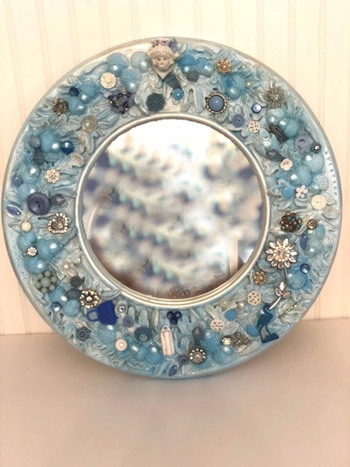 Round Rococo Mirror|home Decor Shabby Chic Mirror/mosaic Button Mirror ...