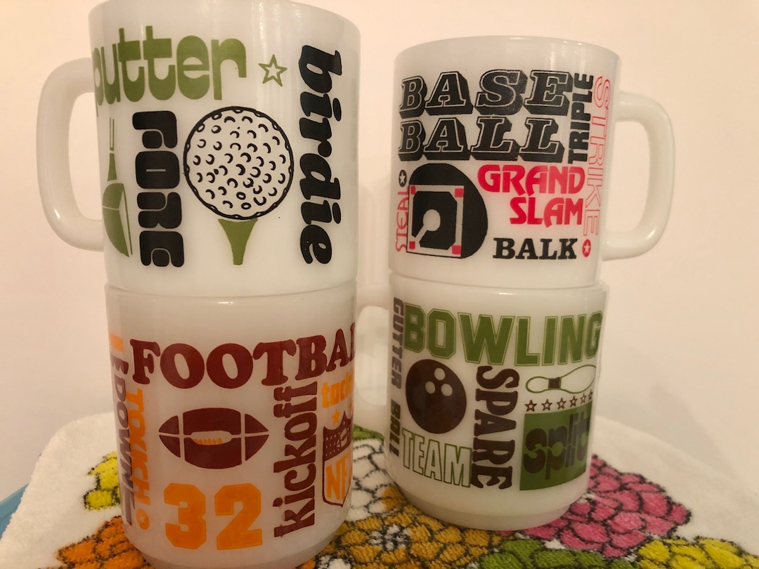Vintage Milk Glass Sports Mugs/milk Glass Golf Mug/ Milk Glass Football ...