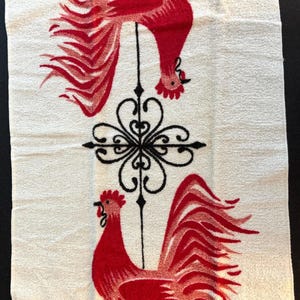 1970s Bright Red Rooster Dish Towel/groovy Bird Dish Towel/vintage ...