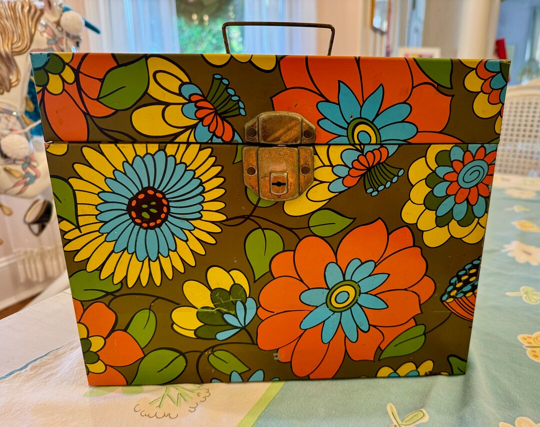 Vintage Flower Power File Box/mod Pop Art File Box/vintage Metal Flower ...