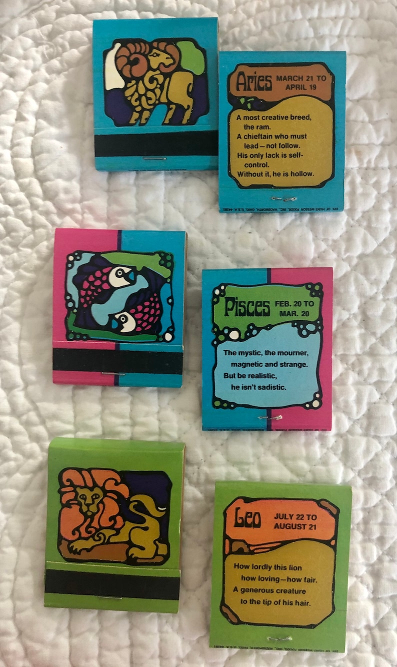 Vintage Zodiac Blue Tip Matches/vintage Psychedelic Match Books/vintage ...