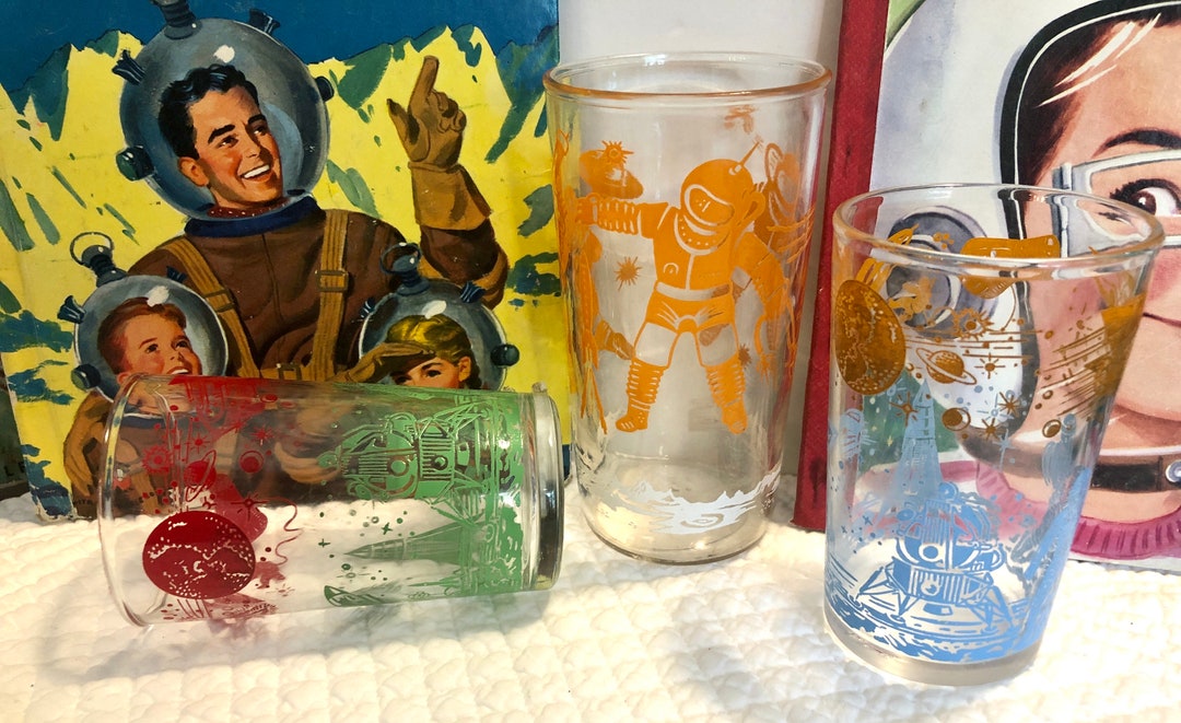 Atomic Age Space Glass Tumbler/mid Century Astronaut Glass/outer Space ...
