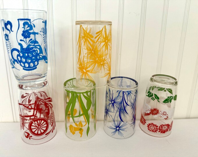 Vintage Swanky Swig Juice Glass Set /swanky Swig Floral 6 Pc Juice ...