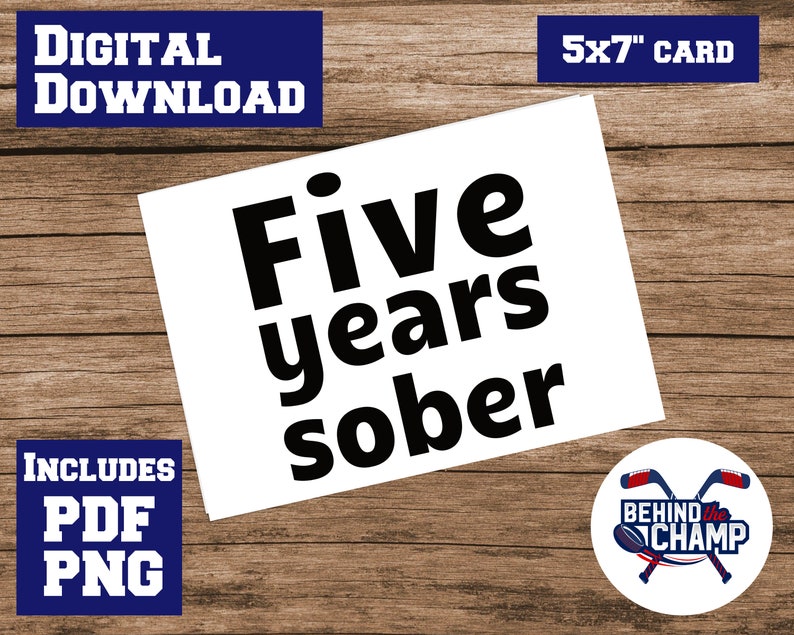 Five Years Sober Recovery Sobriety Birthday Card Blank Greeting Digital ...