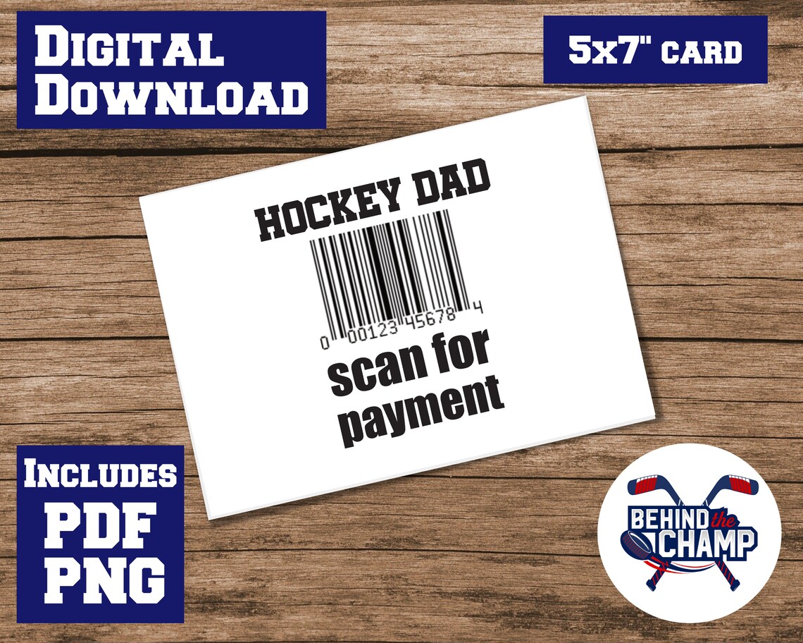 Hockey Dad Scan for Payment 5x7 Greeting Card Blank Inside Digital ...