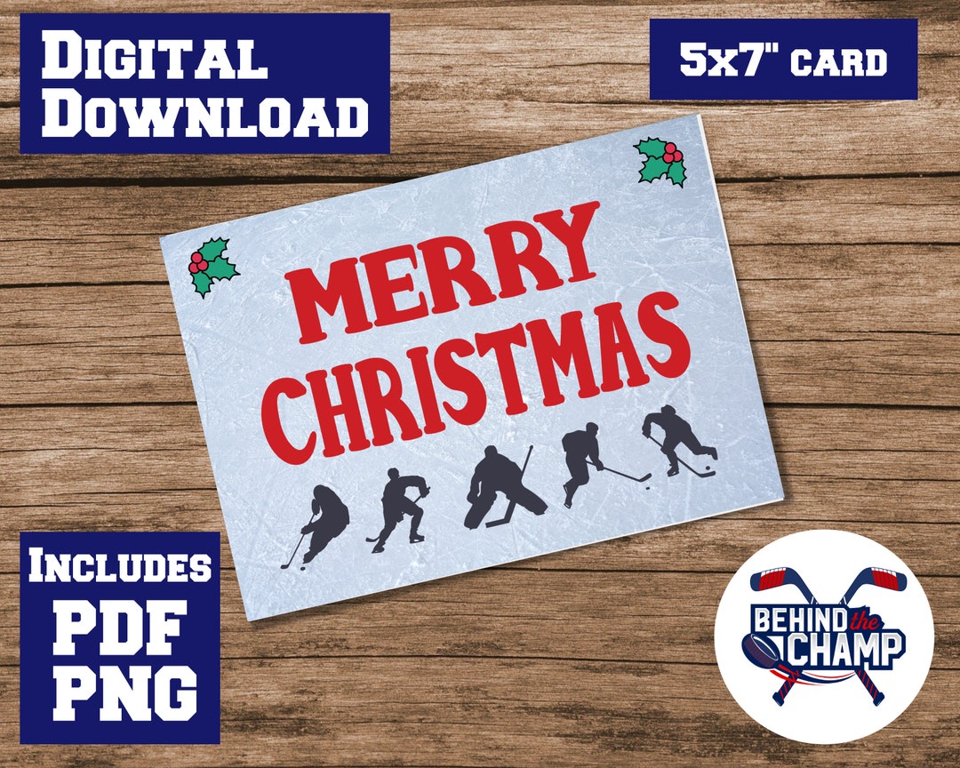 Merry Christmas Hockey 5x7 Greeting Card Blank Inside Digital Download ...