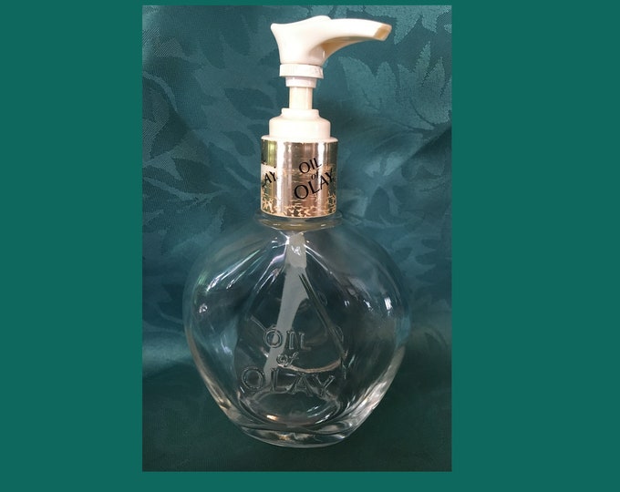 Vintage Oil of OLAY Beauty Fluid GLASS Pump Lotion Bottle Hand Face ...