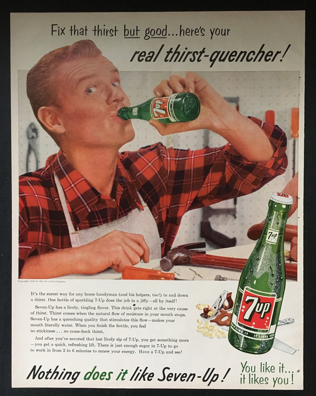 1956 Seven-up Soda Ad • "real Thirst-quencher" Vintage Magazine Print ...