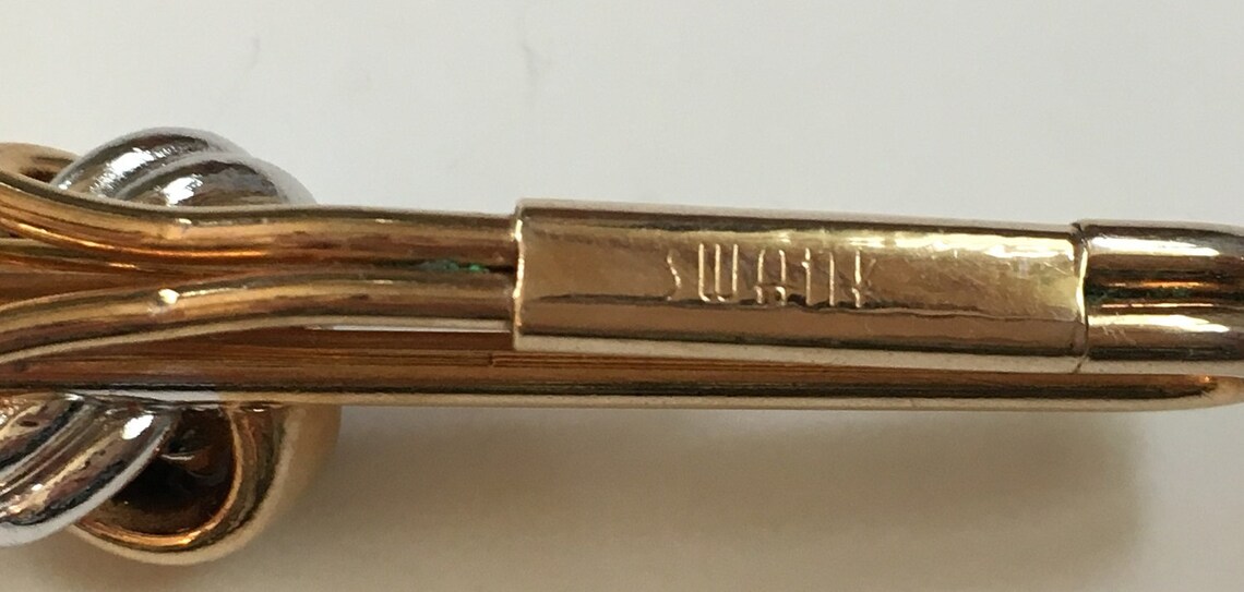 Vintage SWANK CUFF LINKS Tie-bar Clip Set Two-tone Silver/gold Love ...