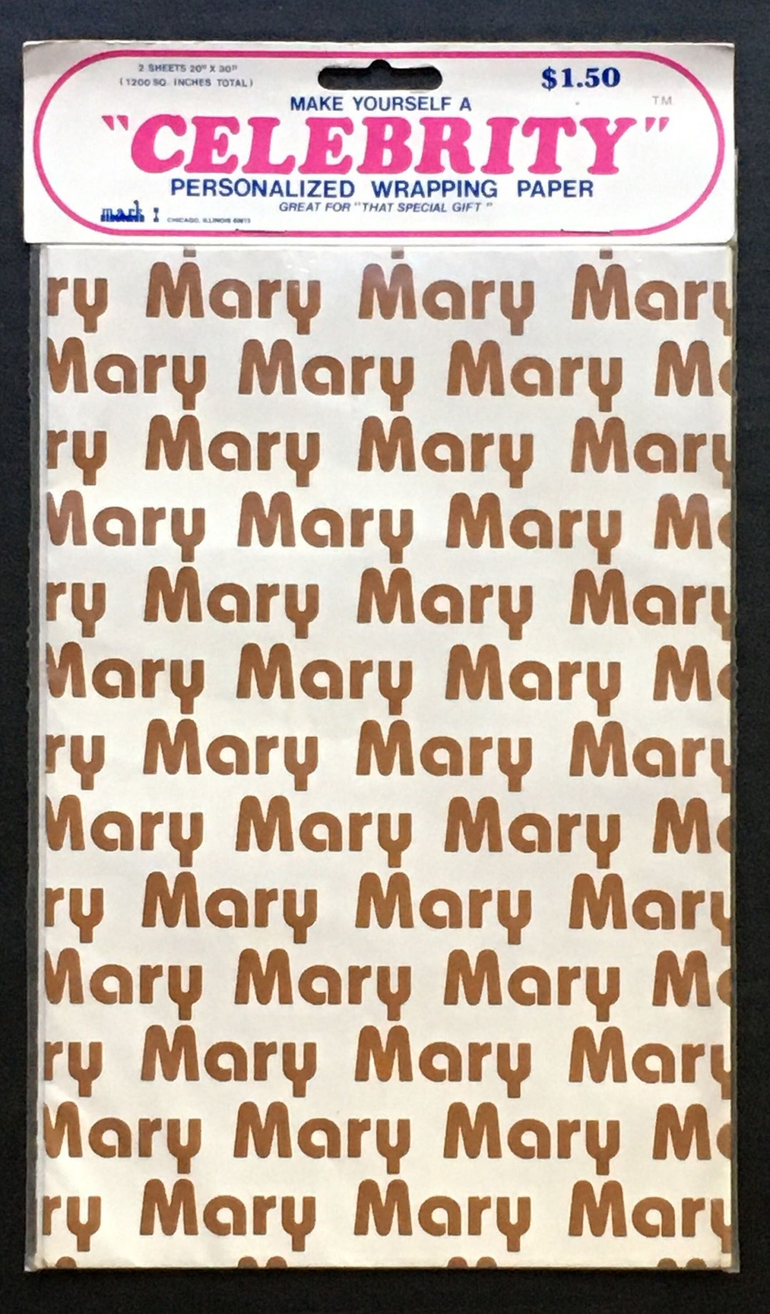Vintage 1970's WRAPPING PAPER Celebrity Personalized Gift Wrap Name ...