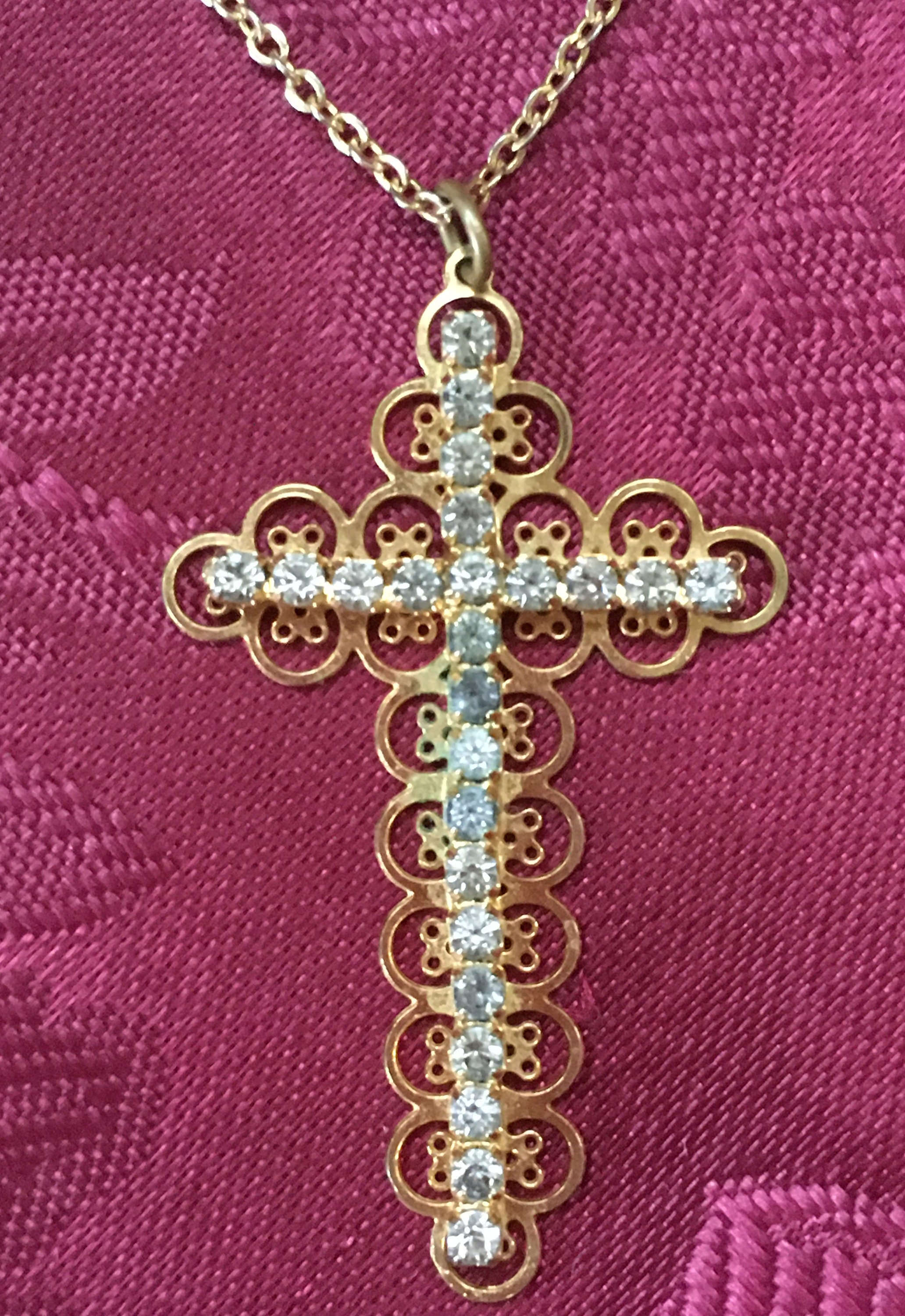 Vintage Religious RHINESTONE CROSS Necklace Pendant 18 - Etsy