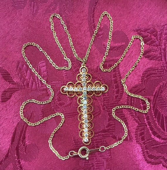 Vintage Religious RHINESTONE CROSS Necklace Pendant 18 | Etsy