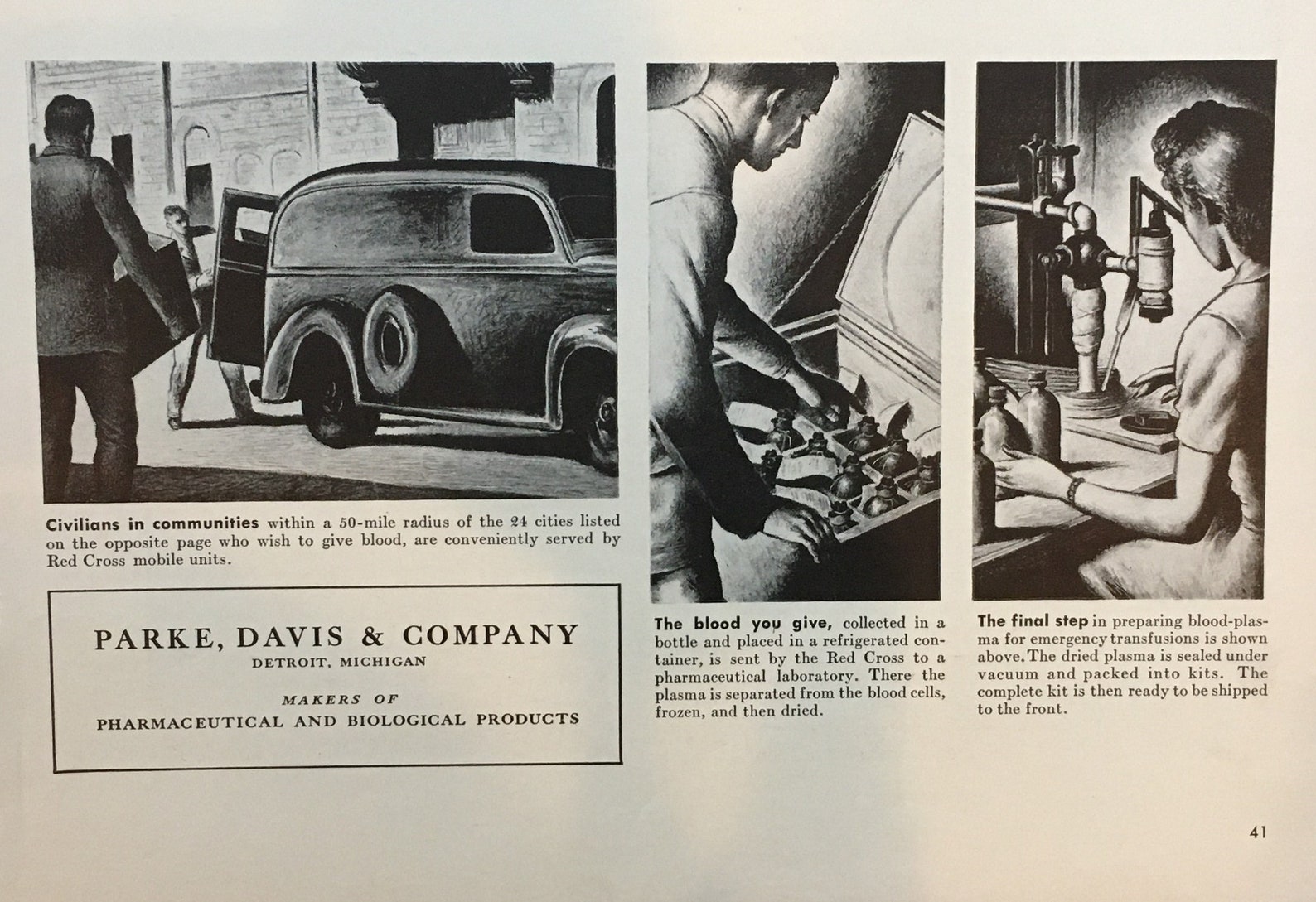 Vintage 1945 Parke, Davis & Company PHARMACEUTICAL Ad NURSES Medics Red ...