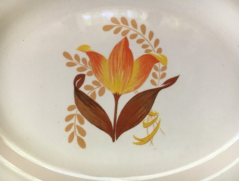 Vintage HARKER BAKERITE PLATTER Dish Modern Tulip Orange Tulip Brown ...
