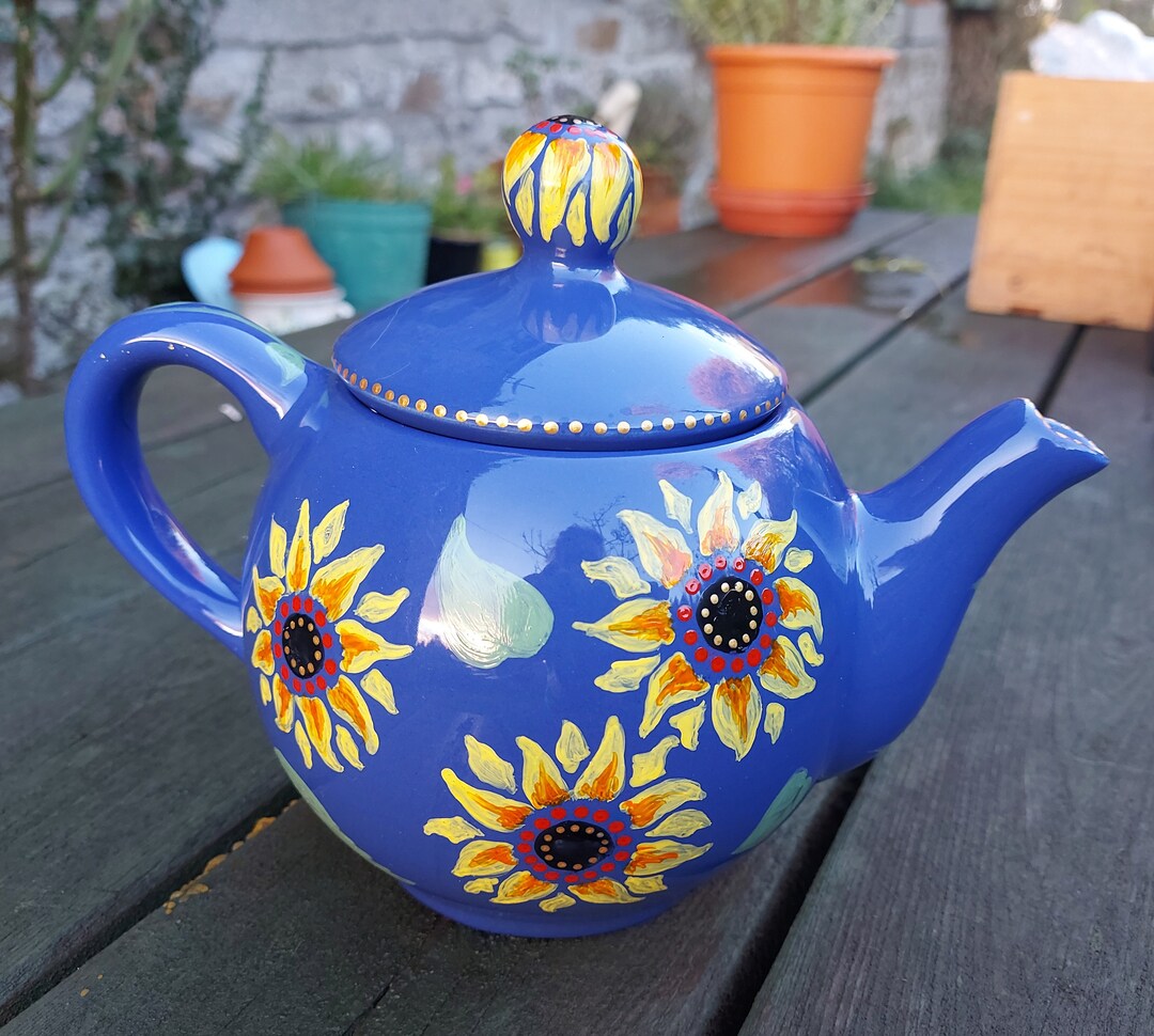 Fabulous Hand-painted French Blue Ceramic Teapot With Vibrant - Etsy