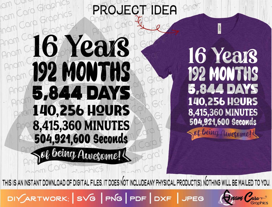 16 Years of Being Awesome cut or Print Diyart Sixteen 16th 16 Turning ...