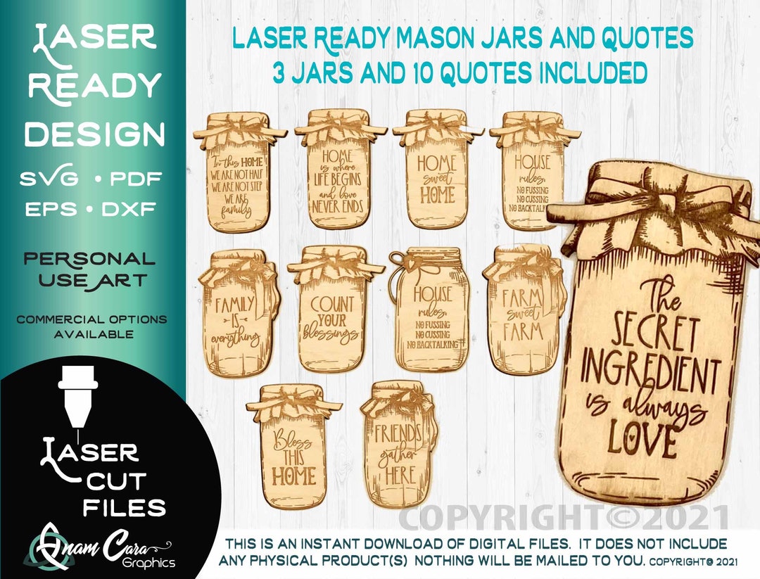 Mason Jar Kitchen Magnets and Home Quotes | Laser Ready Engrave Cut ...