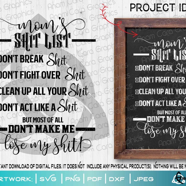 Mom's Shit List Sign - Etsy