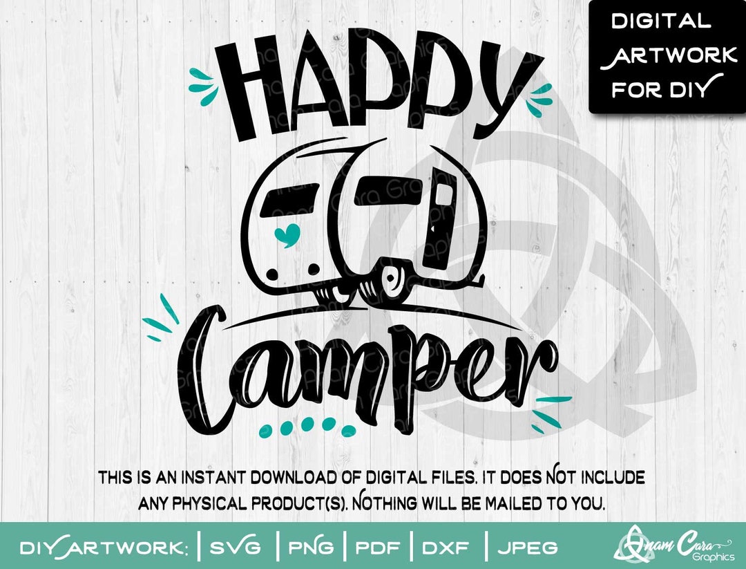 Happy Camper With Retro Camper SVG Cut or Print DIY Art - Etsy