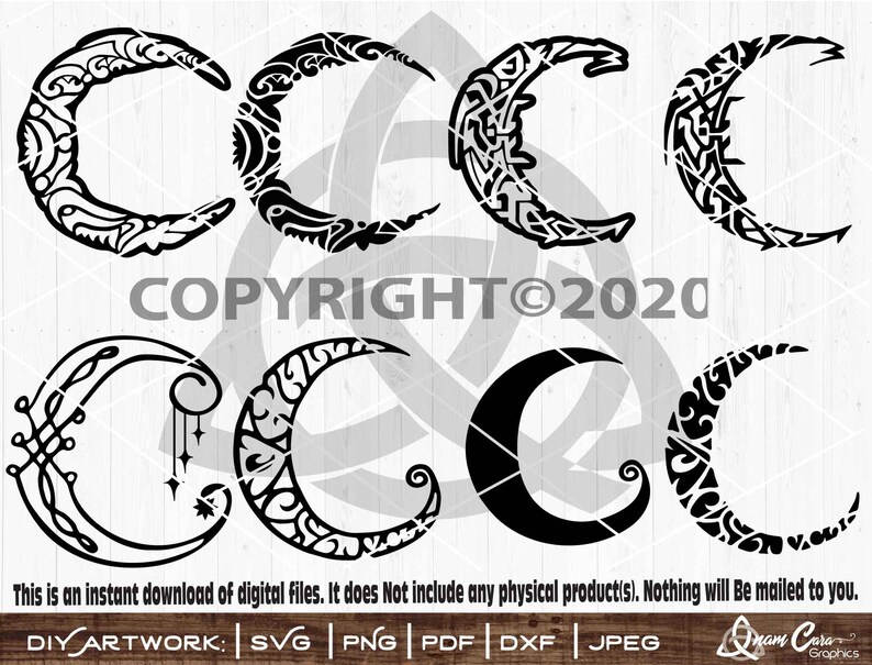 Bundle of 8 Hand Drawn Moons SVG Cut or Print DIYArt Celtic | Etsy