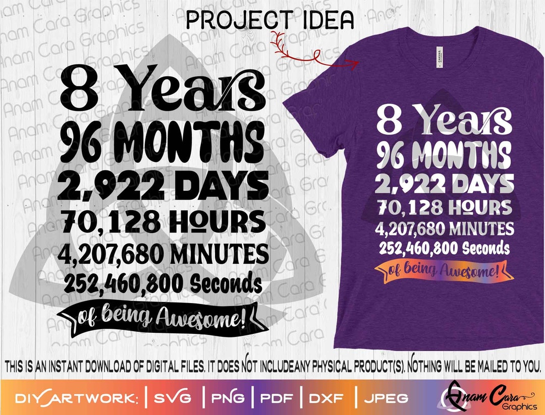 8 Years of Being Awesome |cut or Print Diyart | Eighth 8th I'm Turning ...