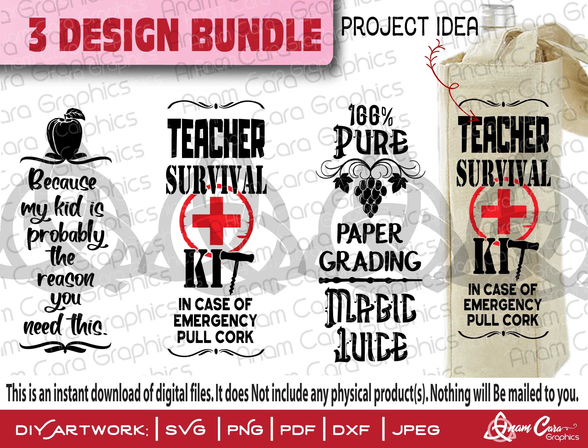 Bundle of 3 Teacher Wine Designs Cut or Print DIY Art Funny | Etsy