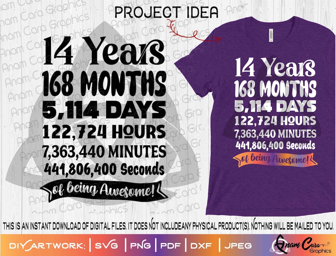 14 Years of Being Awesome |cut or Print Diyart | Fourteen 14th Turning ...