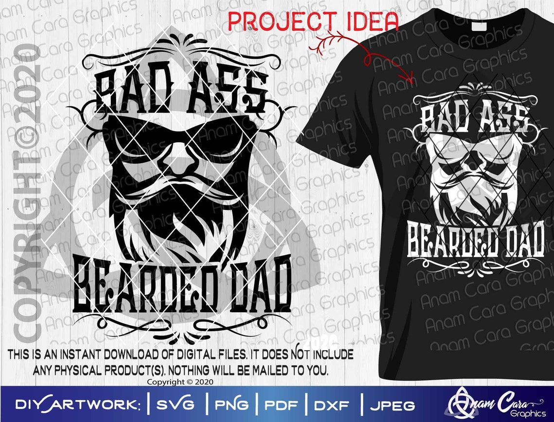 Bad Ass Bearded Dad SVG Cut or Print Diyart Fun Dad - Etsy