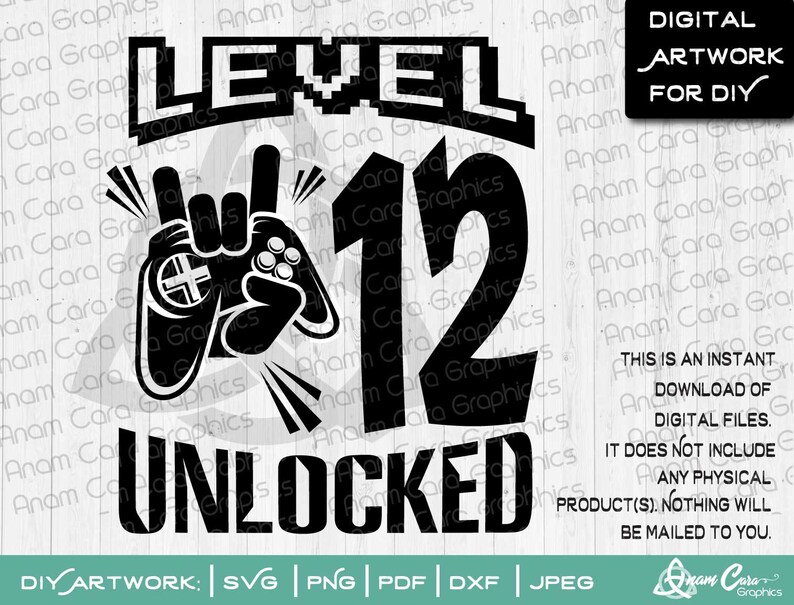 Level 12 Unlocked SVG Cut or Print DIYArt 12th Twelfth Video | Etsy