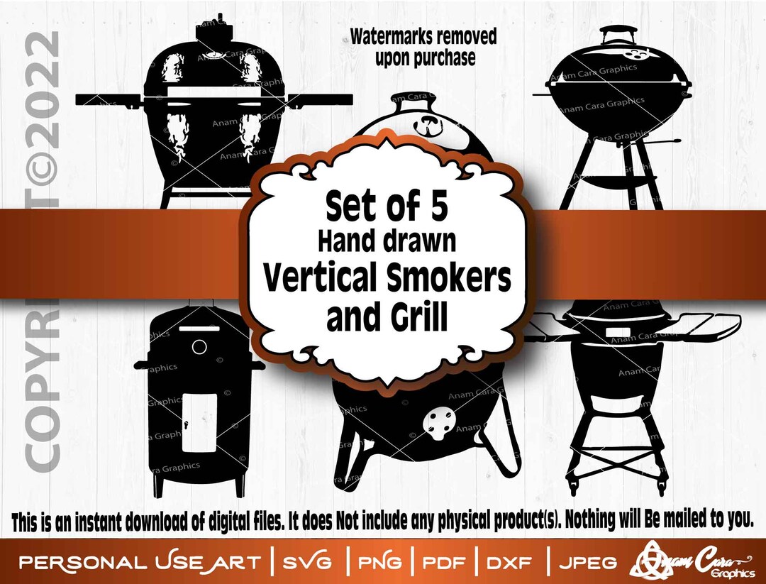 Bundle of 5 Hand Drawn Vertical Smokers and Grill | SVG Cut or Print ...
