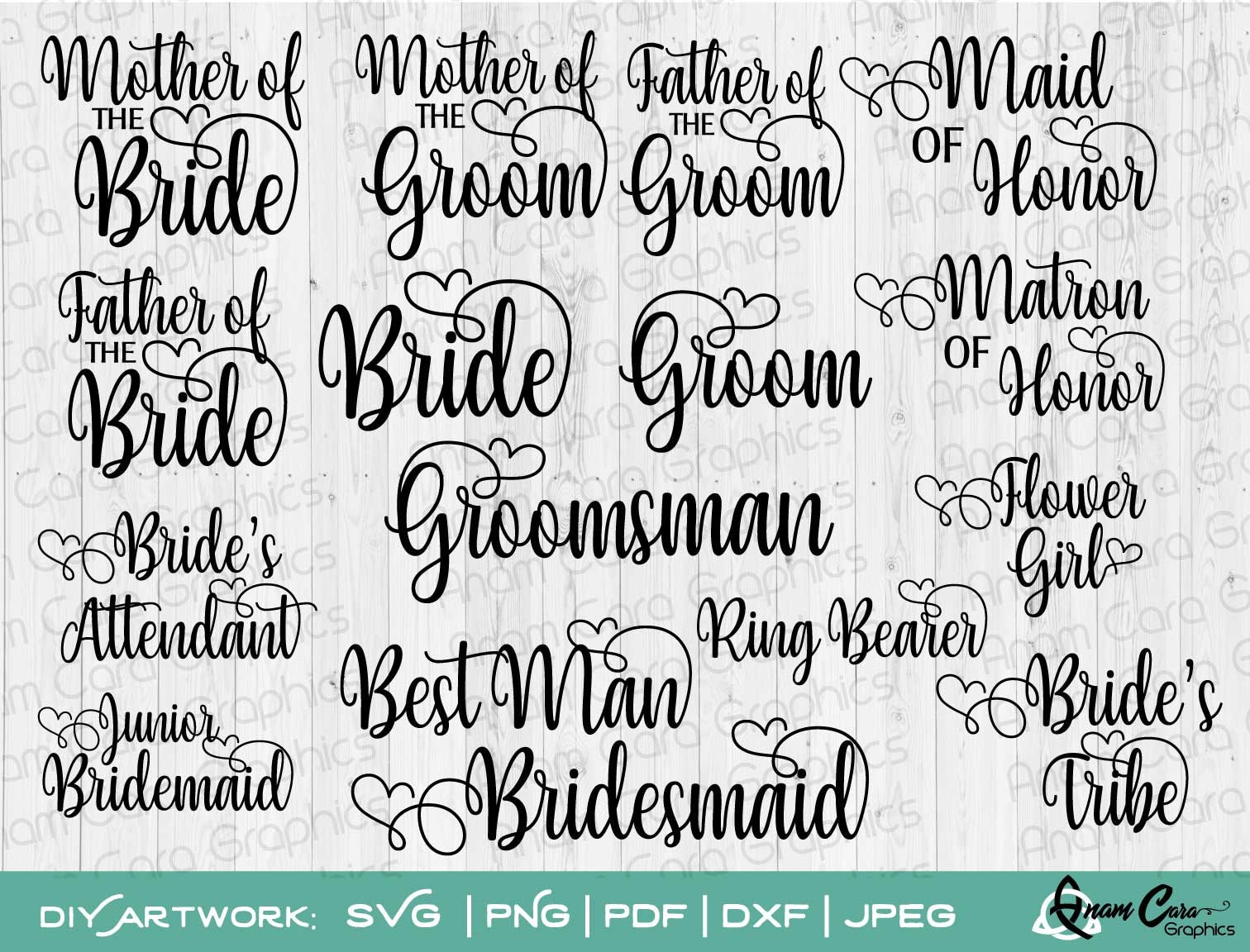 16 Wedding Bridal Party Designs SVG Cut or Print Cricut | Etsy